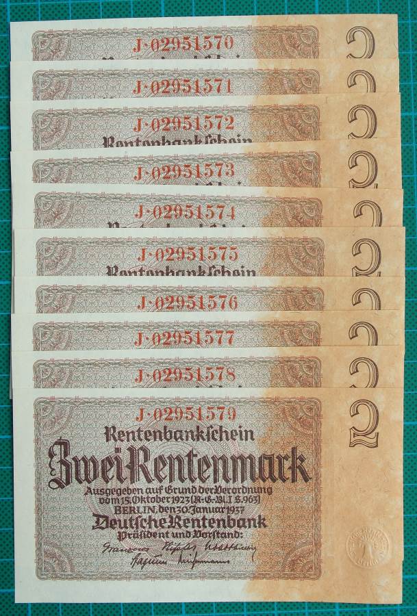 1937 RENTENBANKSCHEIN 2 RENTENMARK J02951570 x 10